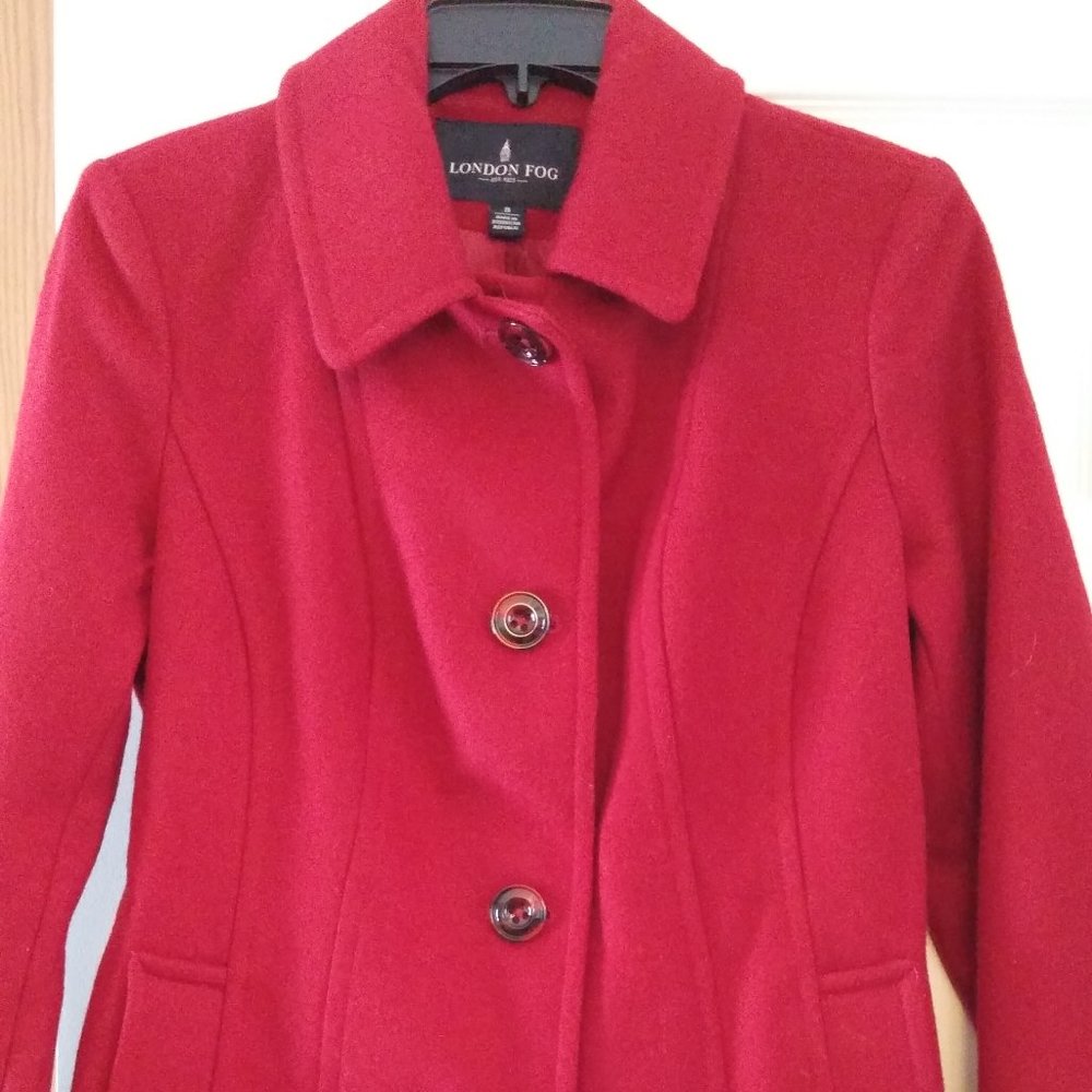 London Fog Classic Red Wool Blend Coat - Gem